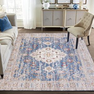 ReaLife Machine Washable Rug - Stain Resistant, Non-Shed - Eco-Friendly, Non-Slip, Family & Pet Friendly - Made from Premium Recycled Fibers - Persian Distressed - Light Blue, 5 'x 7'