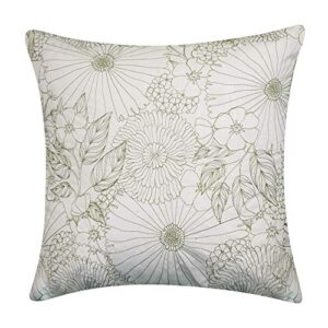 edie at home fine line floral embroidered indoor & outdoor decorative pillow, 18x18, leaf/white