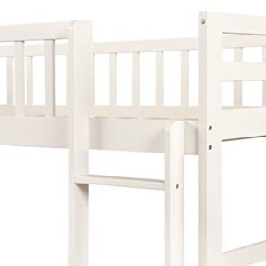 MERITLINE Twin Over Twin Bunk Bed for Kids,Detachable Wood Twin Bunk Bed Frame with Trundle,White