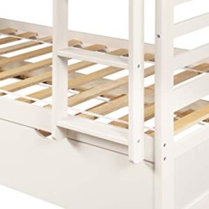 MERITLINE Twin Over Twin Bunk Bed for Kids,Detachable Wood Twin Bunk Bed Frame with Trundle,White