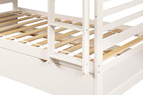 MERITLINE Twin Over Twin Bunk Bed for Kids,Detachable Wood Twin Bunk Bed Frame with Trundle,White