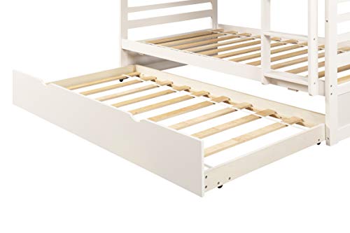 MERITLINE Twin Over Twin Bunk Bed for Kids,Detachable Wood Twin Bunk Bed Frame with Trundle,White