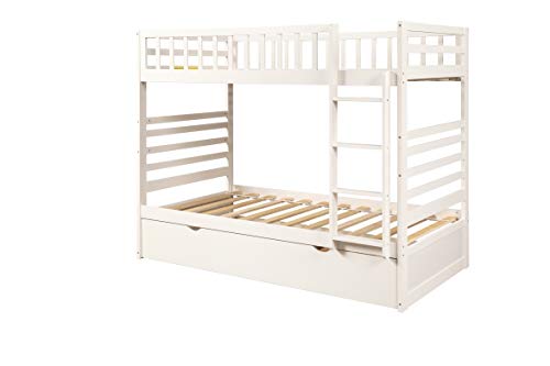 MERITLINE Twin Over Twin Bunk Bed for Kids,Detachable Wood Twin Bunk Bed Frame with Trundle,White