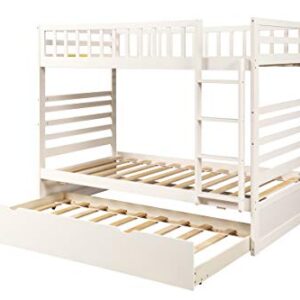 MERITLINE Twin Over Twin Bunk Bed for Kids,Detachable Wood Twin Bunk Bed Frame with Trundle,White