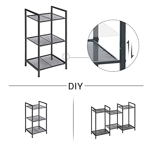 SONGMICS 3-Tier Storage Rack, Bathroom Shelf, Extendable Plant Stand with Adjustable Shelf, for Bathroom, Living Room, Balcony, Kitchen, Black UBSC33BK