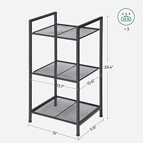 SONGMICS 3-Tier Storage Rack, Bathroom Shelf, Extendable Plant Stand with Adjustable Shelf, for Bathroom, Living Room, Balcony, Kitchen, Black UBSC33BK