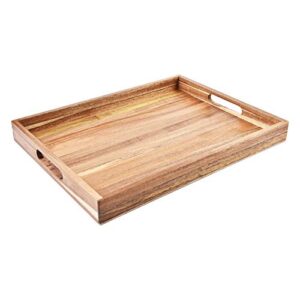 acacia wood serving tray with handles (17 inches) – decorative serving trays platter for breakfast in bed, lunch, dinner, appetizers, patio, ottoman, coffee table, bbq, party –great for lap &couch