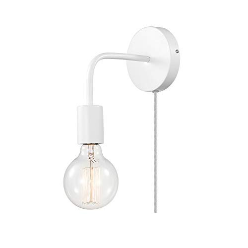 Globe Electric 51489 1-Light Plug-in or Hardwire Wall Sconce, Matte White, 6ft Clear Cord, Inline On/Off Rocker Switch, Wall Lights for Bedroom Plug in, Kitchen Sconces, Wall Lights for Living Room