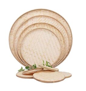 timesfriend 100% handwoven flat wicker round fruit basket woven food storage weaved shallow tray organizer holder bowl decorative rack display kids diy drawing board (50cm/20,42cm/17,36cm/14,30cm/12)