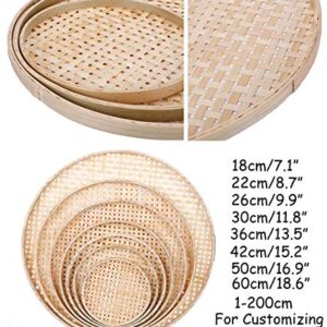 100% Handwoven Flat Wicker Round Fruit Basket Woven Food Storage Weaved Shallow Tray Organizer Holder Bowl Decorative Rack Display Kids DIY Drawing Board (Sqaure Hollow-Bamboo White, 26cm/10.2")