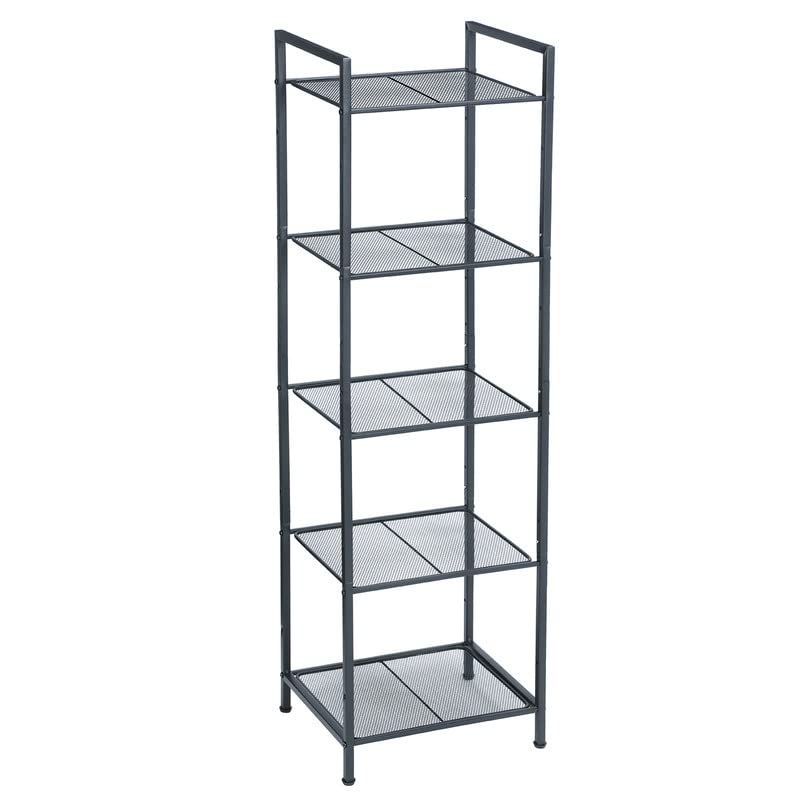 SONGMICS 5-Tier Storage Rack, Bathroom Shelf, Extendable Plant Stand with Adjustable Shelf, for Bathroom, Living Room, Balcony, Kitchen, Black UBSC35BK