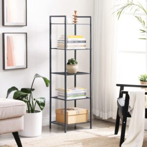 SONGMICS 5-Tier Storage Rack, Bathroom Shelf, Extendable Plant Stand with Adjustable Shelf, for Bathroom, Living Room, Balcony, Kitchen, Black UBSC35BK