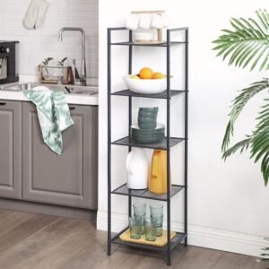 SONGMICS 5-Tier Storage Rack, Bathroom Shelf, Extendable Plant Stand with Adjustable Shelf, for Bathroom, Living Room, Balcony, Kitchen, Black UBSC35BK