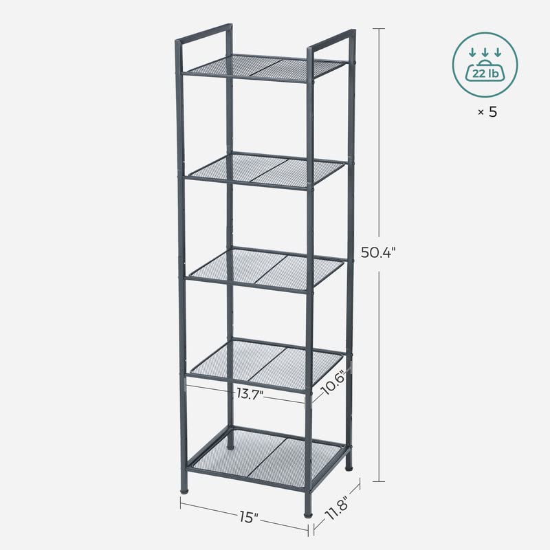 SONGMICS 5-Tier Storage Rack, Bathroom Shelf, Extendable Plant Stand with Adjustable Shelf, for Bathroom, Living Room, Balcony, Kitchen, Black UBSC35BK