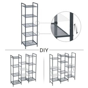 SONGMICS 5-Tier Storage Rack, Bathroom Shelf, Extendable Plant Stand with Adjustable Shelf, for Bathroom, Living Room, Balcony, Kitchen, Black UBSC35BK