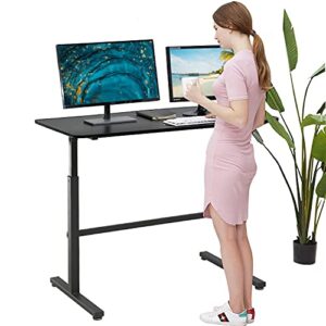 adjustable standing desk, 47" computer desk height converter desk computer workstation large desktop stand up desk ergotron laptop sit-stand desk fit dual monitor for home office,black