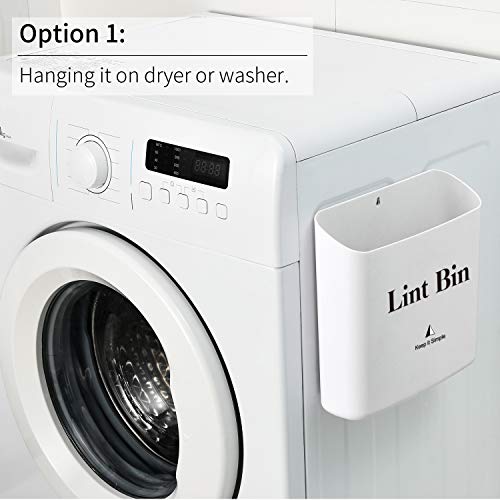 Magnetic Lint Bin for Laundry Room by Subekyu, Small Waste Bin or Laundry Storage Container for Hanging on Dryer/Washer/Wall, 0.85 Gallon, White