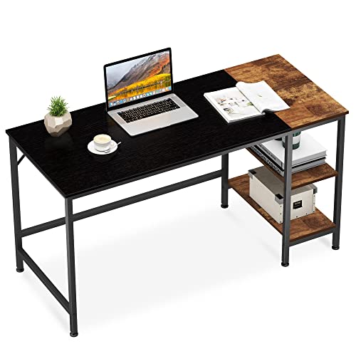 JOISCOPE Home Office Computer Desk,Study Writing Desk with Wooden Storage Shelf,2-Tier Industrial Morden Laptop Table with Splice Board,60 inches(Black Oak Finish)