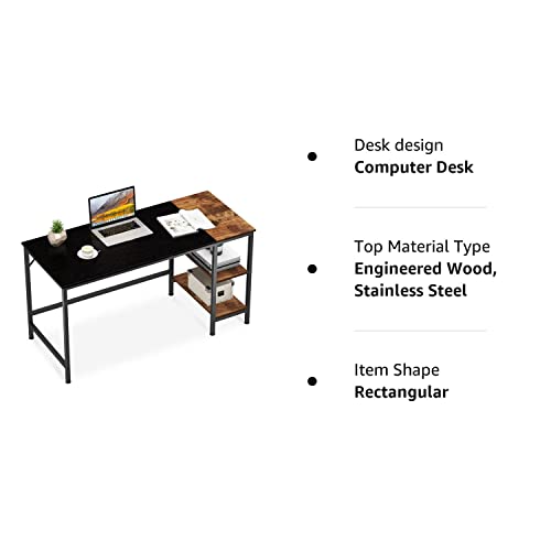 JOISCOPE Home Office Computer Desk,Study Writing Desk with Wooden Storage Shelf,2-Tier Industrial Morden Laptop Table with Splice Board,60 inches(Black Oak Finish)