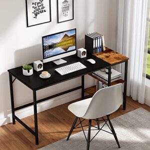 JOISCOPE Home Office Computer Desk,Study Writing Desk with Wooden Storage Shelf,2-Tier Industrial Morden Laptop Table with Splice Board,60 inches(Black Oak Finish)