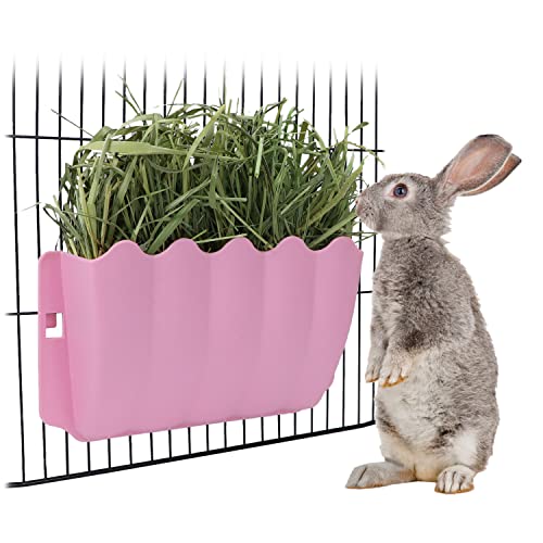 Litewood Rabbit Hanging Hay Feeder Rack Guinea Pig Mess-Free Dispenser Hay Bowl Manger Rack Wall-Mounted for Small Pets Rat Chinchilla Ferret Squirrel Cage Accessories (Pink)