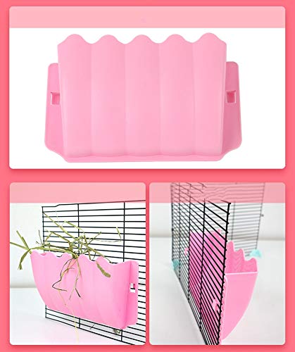 Litewood Rabbit Hanging Hay Feeder Rack Guinea Pig Mess-Free Dispenser Hay Bowl Manger Rack Wall-Mounted for Small Pets Rat Chinchilla Ferret Squirrel Cage Accessories (Pink)