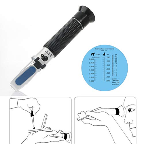 Pet Dog Cat Refractometer Pet Urine Specific Gravity Refractometer Serum Plasma Protein: 2~14g/dl, Clinical Animal Refractometer Hydrometers Urine Tester 1.000-1.060SG for Veterinary Cat Dog Pets