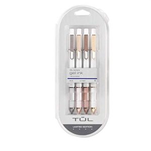 TUL Retractable Gel Pens, Limited Edition, Sunset Shades, Medium Point, 0.7 mm, Pearl White Barrel, Blue Ink, Pack of 4