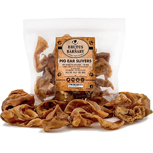 BRUTUS & BARNABY Pig Ear Slivers - Thick Cut, All Natural Dog Treat, Healthy Pure Pork Ear, Easily Digested, Best Gift for Large & Small Dogs (1 lb)