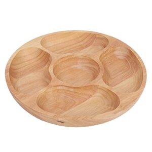 5 Sectional Round Serving Tray Sectional Tray, Wooden Divided Serving Platter/Tray Chip and Dip Bowl Fruit Dessert Dish Tableware Tray (25cm)