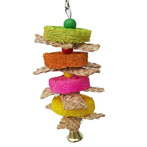 N/ hfjeigbeujfg Bird Toy,Parrot Cage Chewing Toys Wooden Beads Maize Peel Loofah Bell Parrot Molar Chew Bite Hanging Birds Pet Toy - Random Color