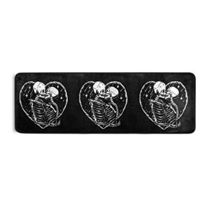 alaza skull skeleton love heart black runner area rug non slip floor mat for hallway entryway living room bedroom dorm home decor 72x24 inches