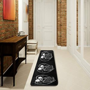 ALAZA Skull Skeleton Love Heart Black Runner Area Rug Non Slip Floor Mat for Hallway Entryway Living Room Bedroom Dorm Home Decor 72x24 inches