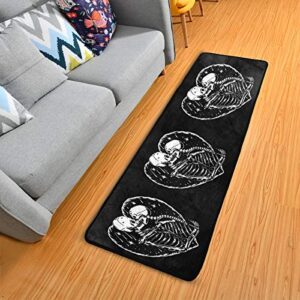 ALAZA Skull Skeleton Love Heart Black Runner Area Rug Non Slip Floor Mat for Hallway Entryway Living Room Bedroom Dorm Home Decor 72x24 inches