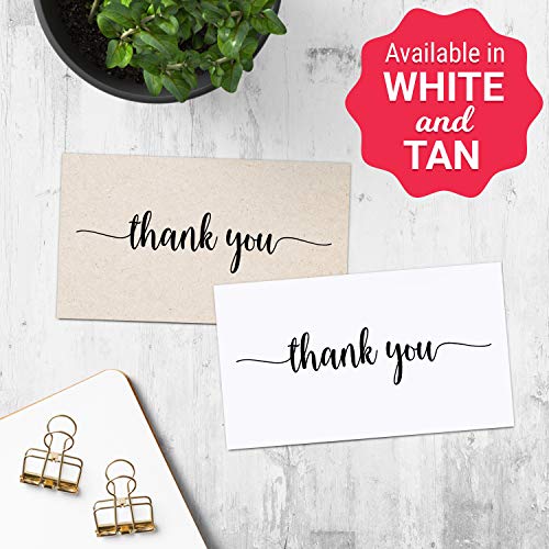 321Done Thank You Notecards Small (Set of 50) Business Card Size 3.5" x 2" - For Gifts, Parties, Weddings, and Any Occasion- Made in USA - Kraft Tan