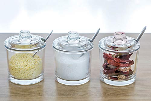 123Arts Glass Sugar Bowl Spice Jar with Lid and Stainless Steel Spoon Spoon