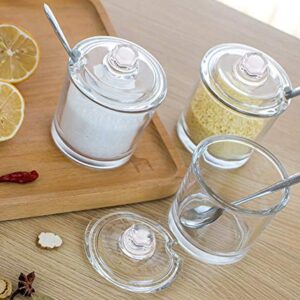 123Arts Glass Sugar Bowl Spice Jar with Lid and Stainless Steel Spoon Spoon