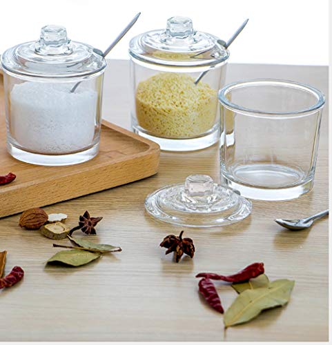 123Arts Glass Sugar Bowl Spice Jar with Lid and Stainless Steel Spoon Spoon