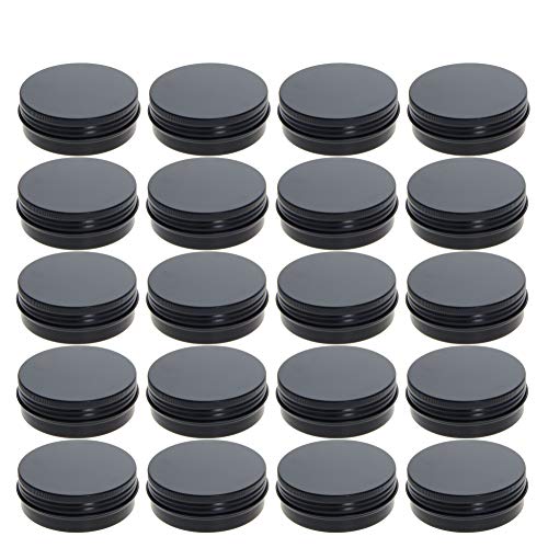 Othmro 20pcs 2oz Metal Round Tins Aluminum Tin Cans Containers with Screw Lid, 68 * 25mm(DxH) Black tin cans for Salve, Spices, Lip Balm, Tea or Candies 60ml