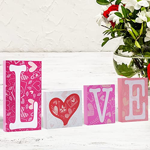 JOYIN Valentines Day Table Decoration Love Wooden Blocks Love Signs, Home Decoration Love Letter Signs, Freestanding Table Sign Home Accent for Girlfriend Wife Party Wedding Birthday Decor (Pink)