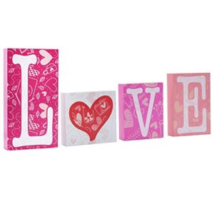 JOYIN Valentines Day Table Decoration Love Wooden Blocks Love Signs, Home Decoration Love Letter Signs, Freestanding Table Sign Home Accent for Girlfriend Wife Party Wedding Birthday Decor (Pink)