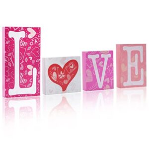 JOYIN Valentines Day Table Decoration Love Wooden Blocks Love Signs, Home Decoration Love Letter Signs, Freestanding Table Sign Home Accent for Girlfriend Wife Party Wedding Birthday Decor (Pink)