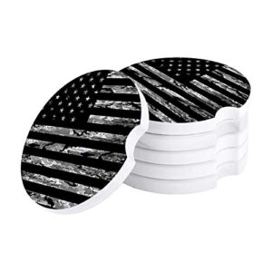 Cup Holders Car Coasters for Women/Men - 2 Pack Absorbent Ceramic Stone Drinks Coaster Set, Camo America US Flag