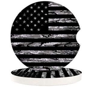 Cup Holders Car Coasters for Women/Men - 2 Pack Absorbent Ceramic Stone Drinks Coaster Set, Camo America US Flag