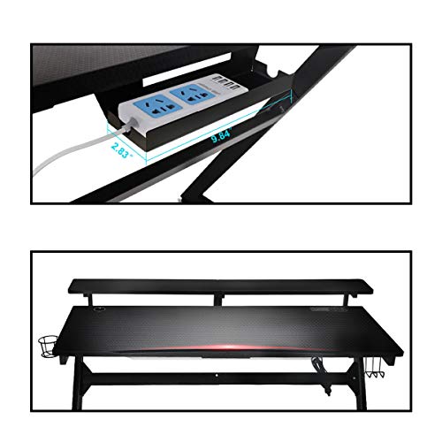 YIGOBUY Gaming Computer Desk 55 Inch Large Gaming Table Z Shape Black Racing Table Student Desk with& Headphone Hook for Kids Adults Home Office Bedroom Computer Workstation