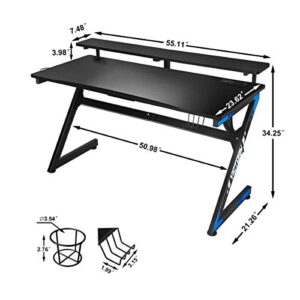 YIGOBUY Gaming Computer Desk 55 Inch Large Gaming Table Z Shape Black Racing Table Student Desk with& Headphone Hook for Kids Adults Home Office Bedroom Computer Workstation