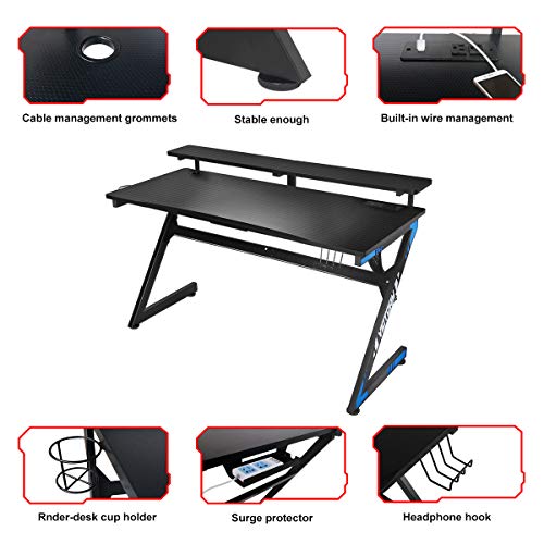 YIGOBUY Gaming Computer Desk 55 Inch Large Gaming Table Z Shape Black Racing Table Student Desk with& Headphone Hook for Kids Adults Home Office Bedroom Computer Workstation