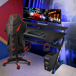 YIGOBUY Gaming Computer Desk 55 Inch Large Gaming Table Z Shape Black Racing Table Student Desk with& Headphone Hook for Kids Adults Home Office Bedroom Computer Workstation