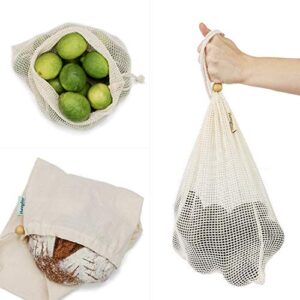 Organic Cotton Shopping Bags - Washable and Strong- Set of 8 - Food Storage and Produce Bags