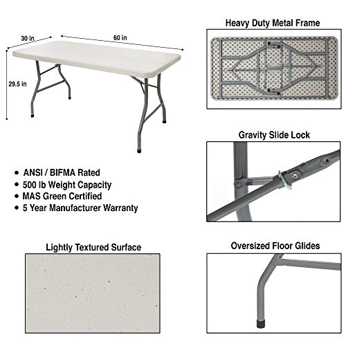 OEF Furnishings 5 Foot Heavy Duty Folding Table, 30" x 60", Light Grey